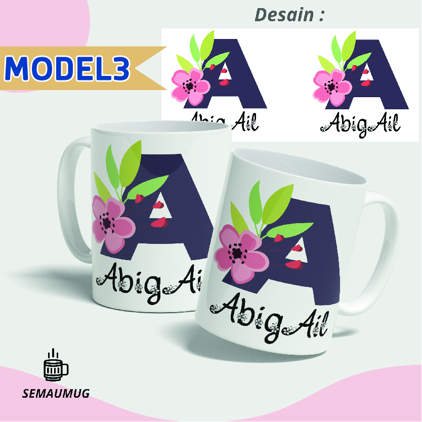 MUG ABJAD TEMA BUNGA BISA REQUEST NAMA KADO GIFT HAMPERS GELAS CANGKIR ...