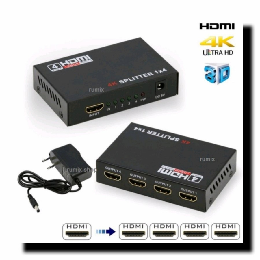 HDMI Splitter 4 Port Hub Full Video 1X4 HD Spliter Split 1 In 4 Out Re ...