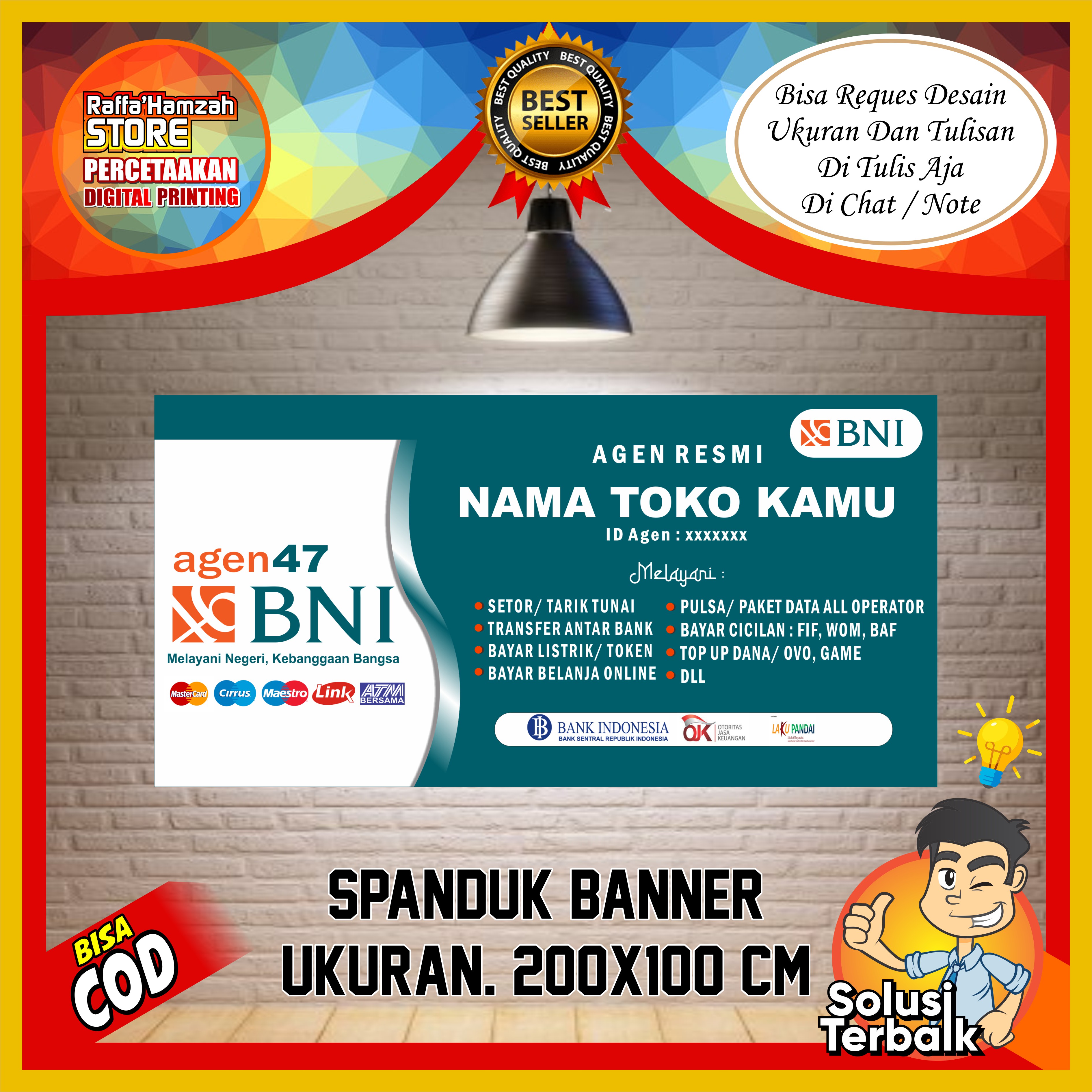 Cetak spanduk, banner, backdrop Agen BNI ukuran 100 x 200 cm | Lazada ...