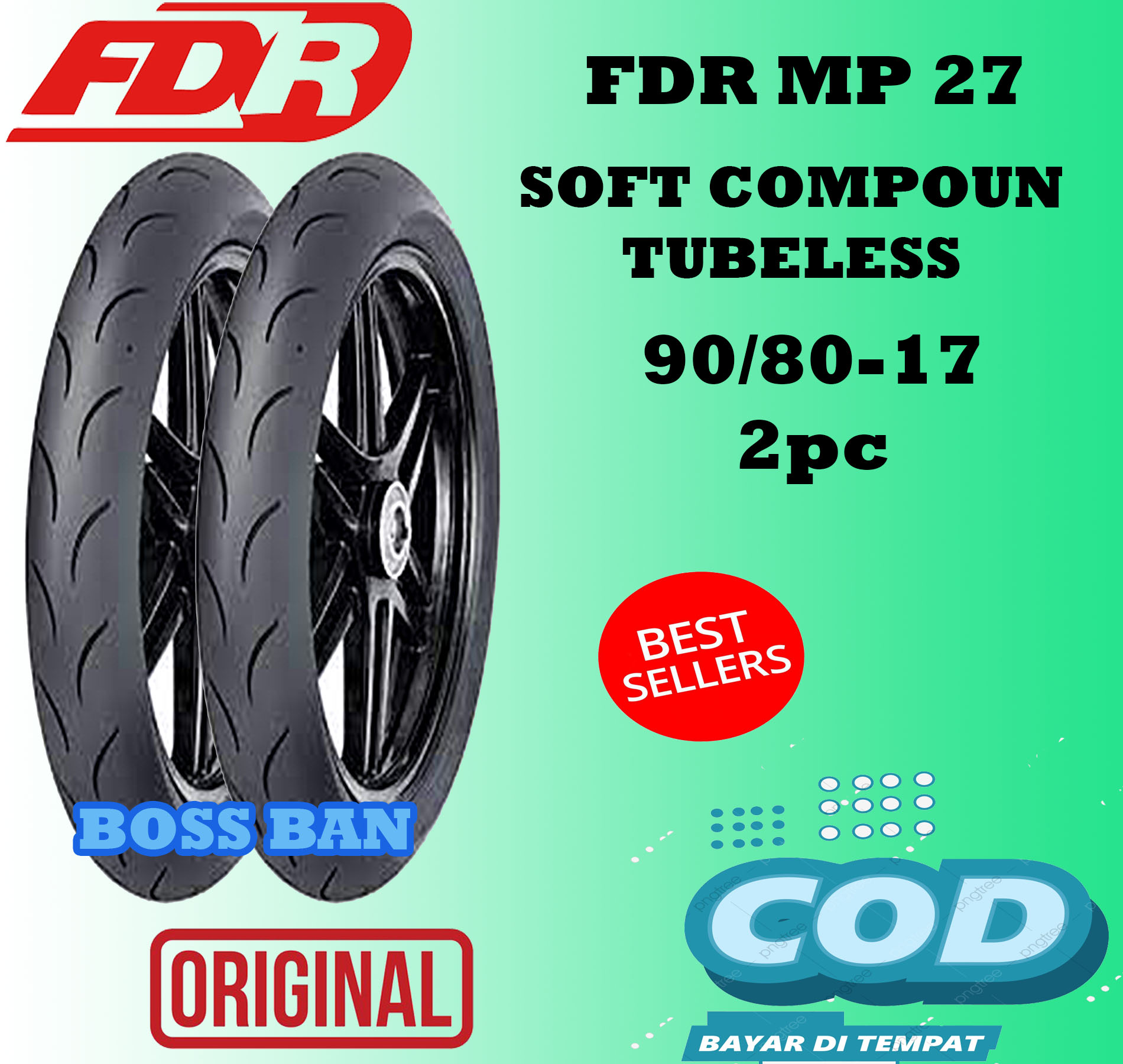 Ban Motor FDR MP 27 90/80-17 2pc Tubeless soft compound Original untuk ...