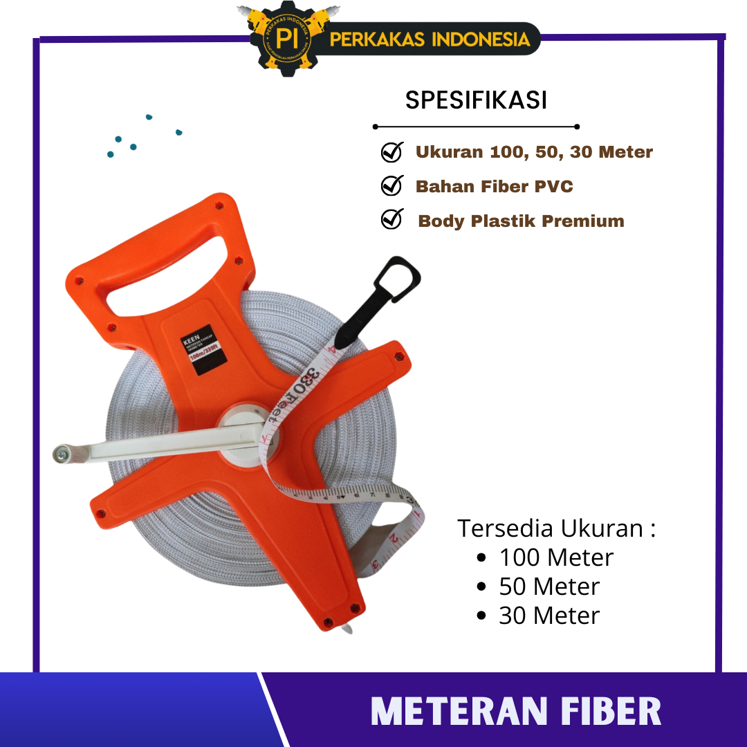 Meteran Fiber 100m Alat Ukur Bangunan Panjang 100 Meter Meteran Gulungan Gulung Roll Tancap ...