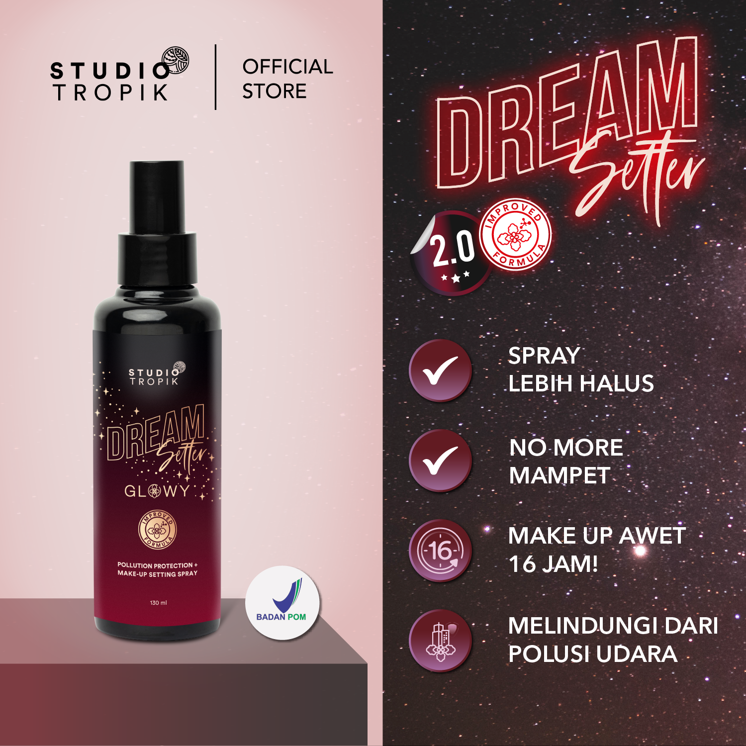 Studio Tropik DreamSetter Glowy 2.0 Pollution Protection Make-up ...