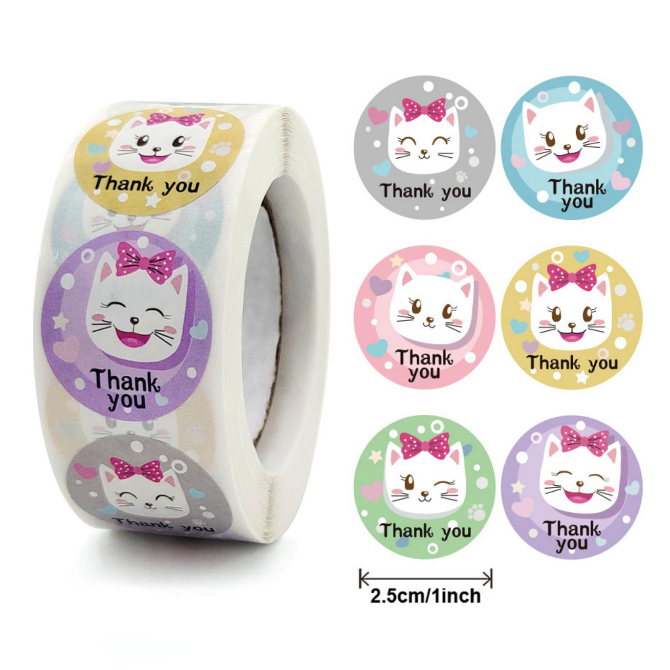 Thank You Round 1 Inch Sticker Label Colorfull Stiker Bundar 2,5 cm Tag ...