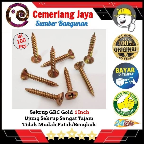 SEKRUP GRC KUNINGAN 1 INCH ISI 100 BUAH SEKRUP - SEKRUP WALL SCREW ...