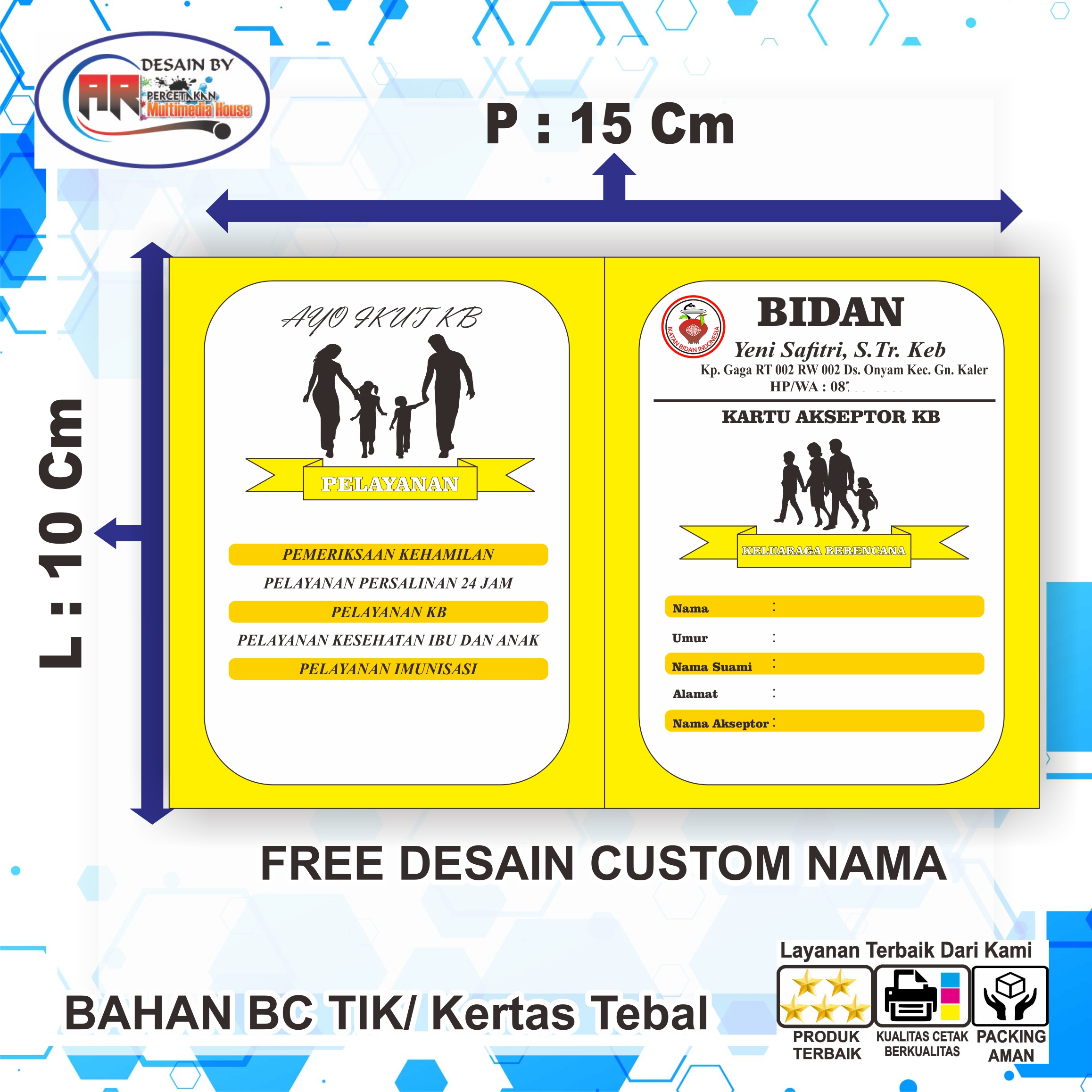 KARTU AKSEPTOR KB BIDAN CUSTOM LIPAT 2 / Kartu KB / Surat KB / Kartu ...