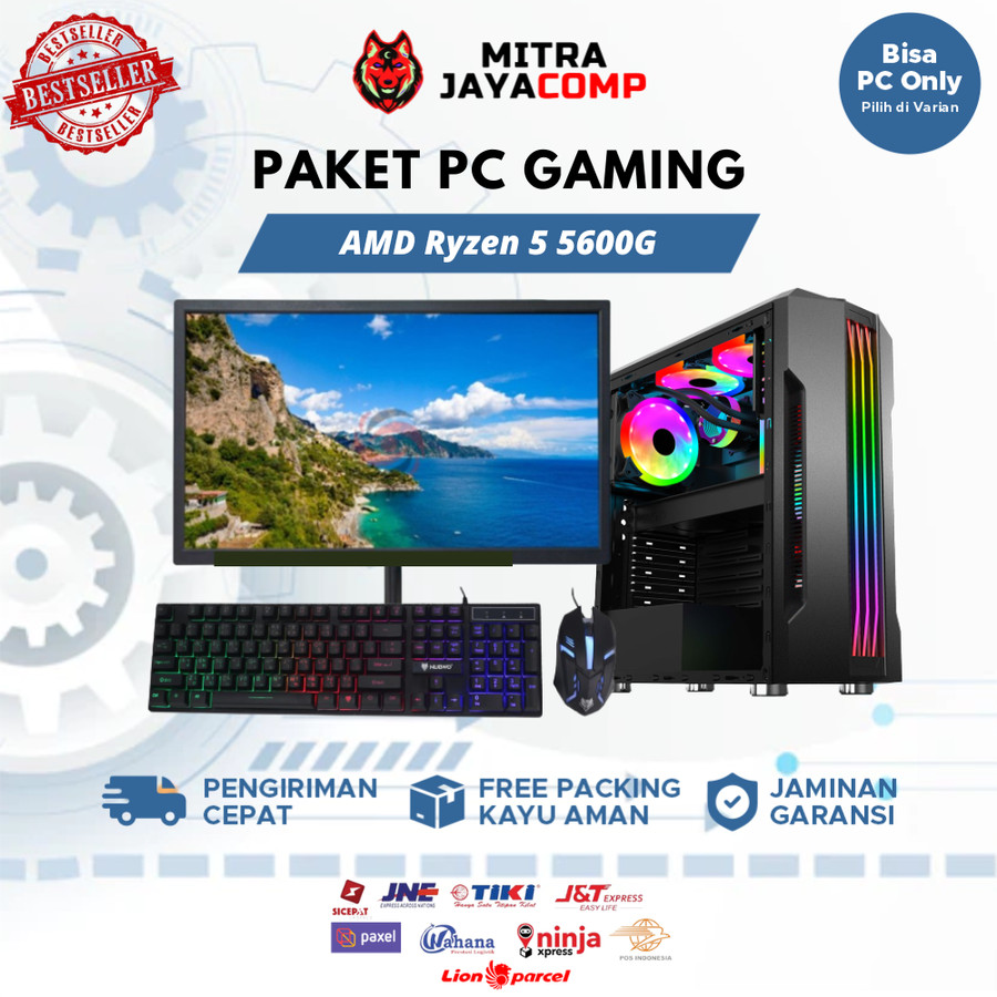 PC Gaming Fullset AMD Ryzen 5 5600G RAM 16GB HDD SSD VGA 2GB + Monitor ...