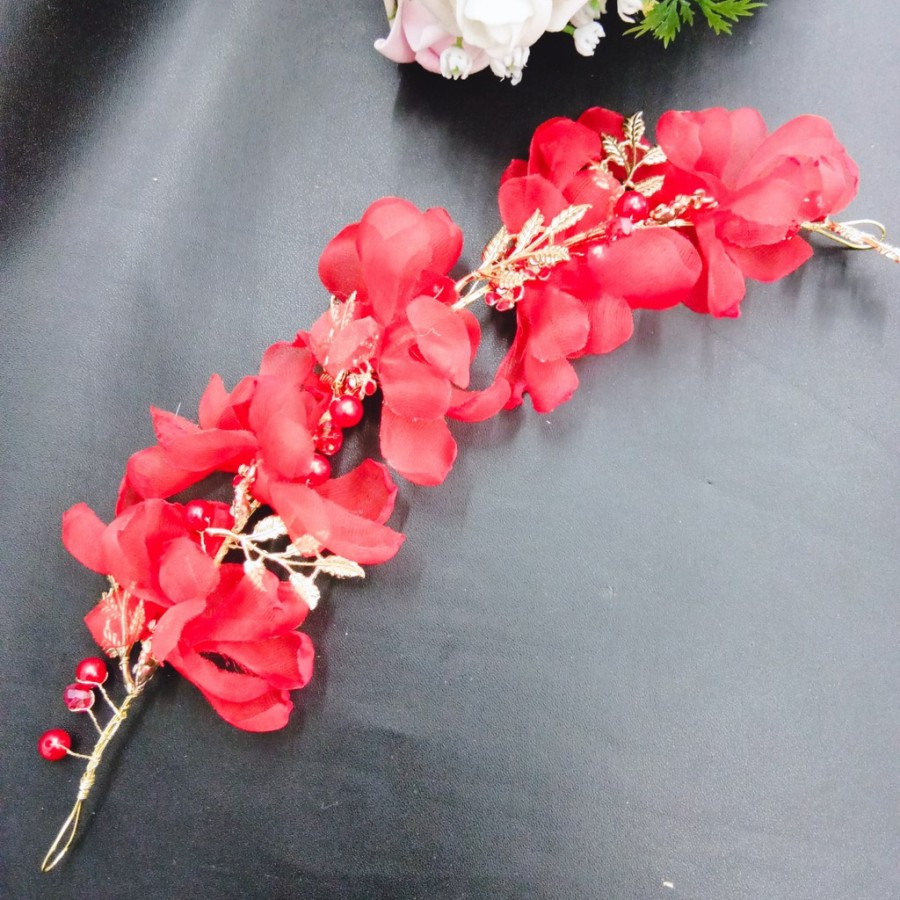[HP59] Headpiece Mahkota bunga pengantin kawat cantik merah | Lazada ...