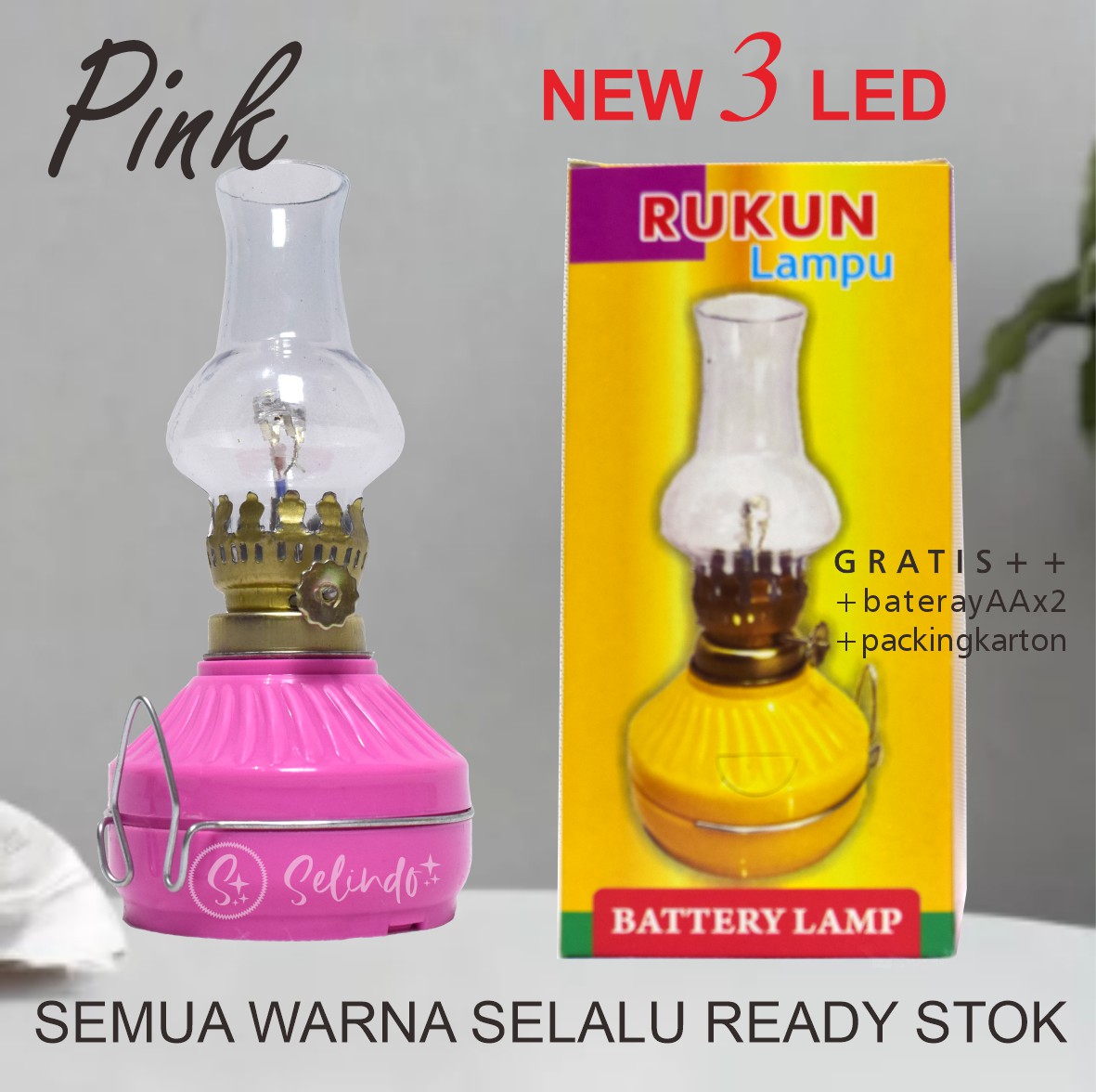 NEW Lampu Teplok 3 LED Jadul Plastik Gratis Bateray AA Emergency Light ...