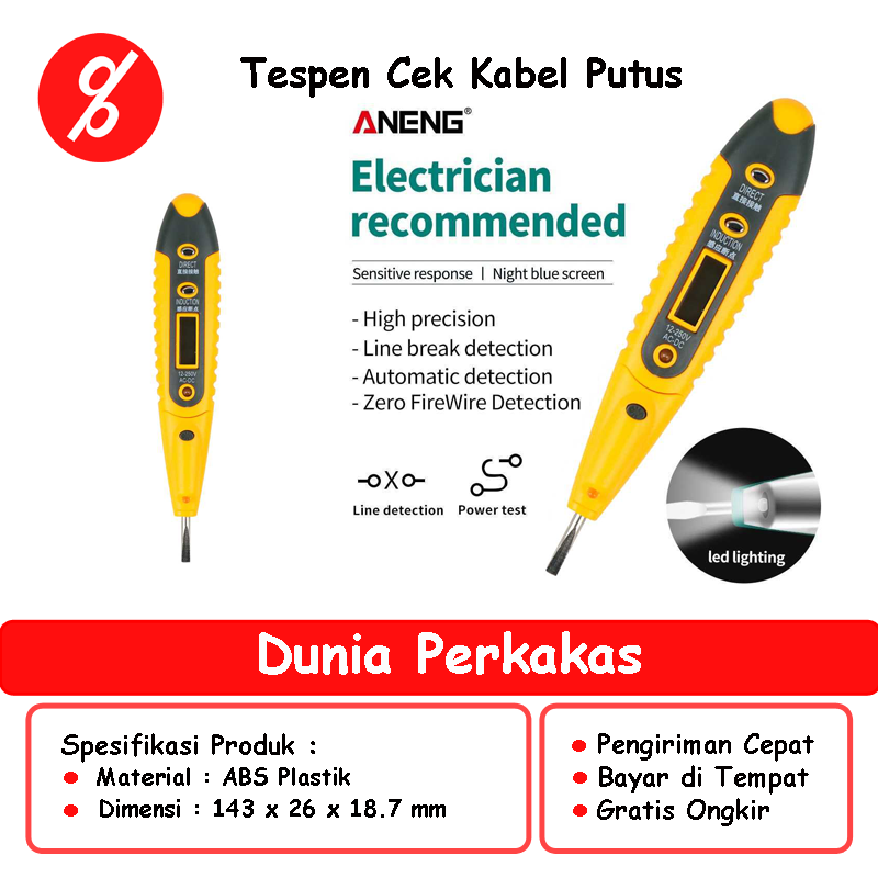 DUNIA PERKAKAS Tespen Listrik Cek Kabel Putus / Obeng Testpen Canggih ...