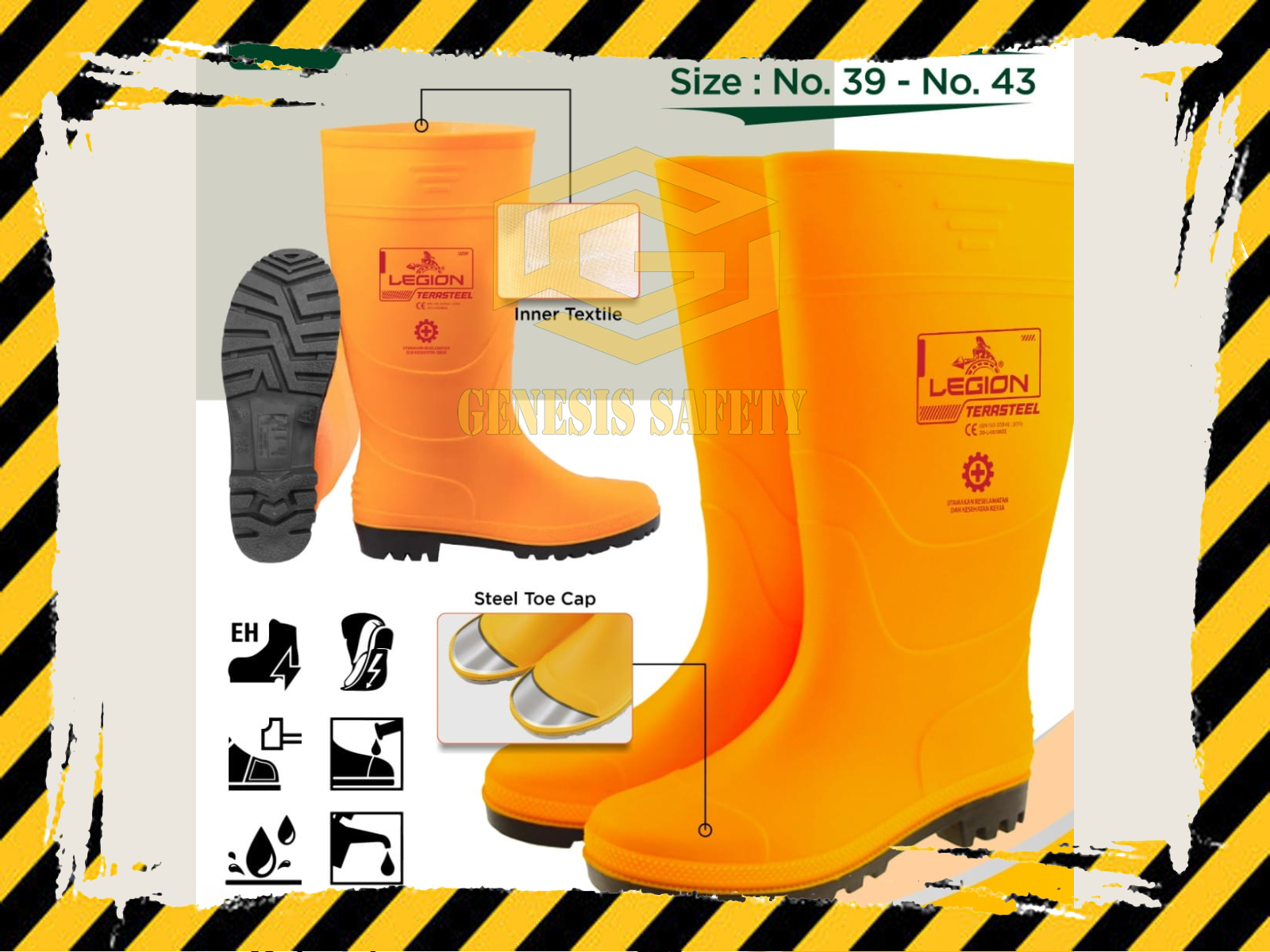 Sepatu Safety Boot Rubber Safety merk LEGION TERASTEEL Karet Ujung Besi ...