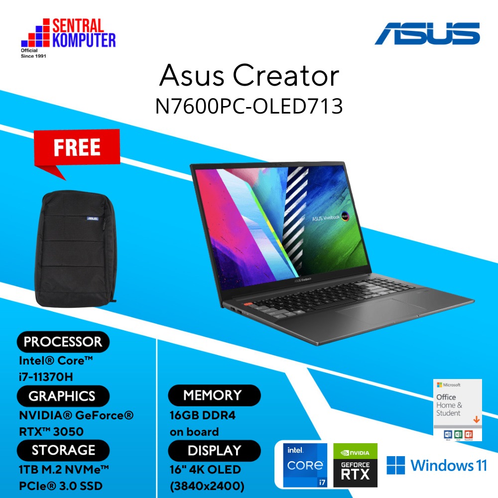 Asus Creator N7600PC-OLED713 i7-11370H-RTX3050-16GB-1TB-Win11-OHS ...