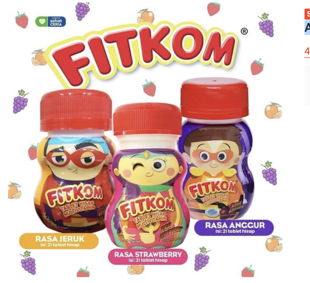 Fitkom Isi 21 Tablet Hisap Multivitamin Rasa Jeruk Strawberry atau ...