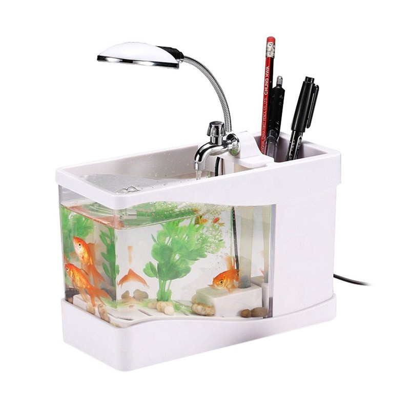 Aquarium Mini USB Fish Tank with Running Water + Jam | Lazada Indonesia