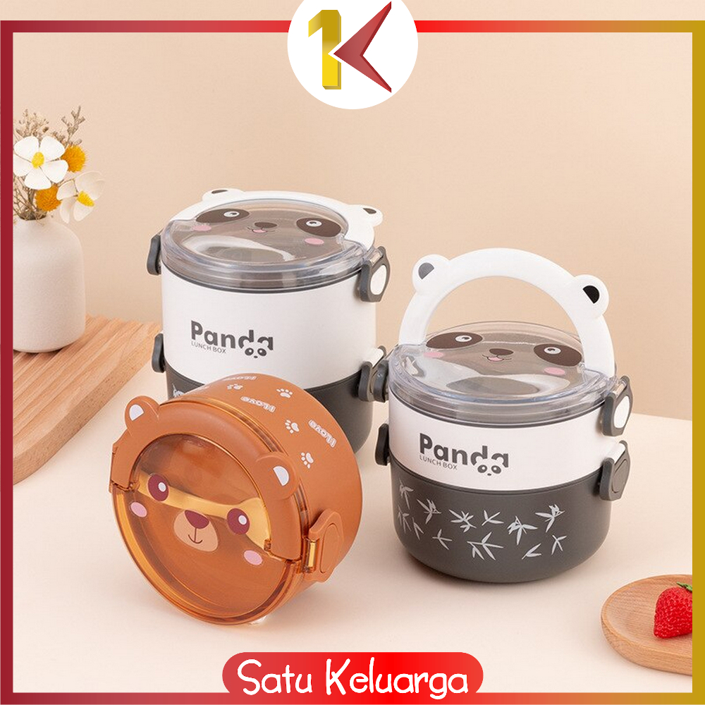 SK-C690 Tempat Makan Lunch Box Set Bulat 2 Tingkat Motif Panda Beruang ...