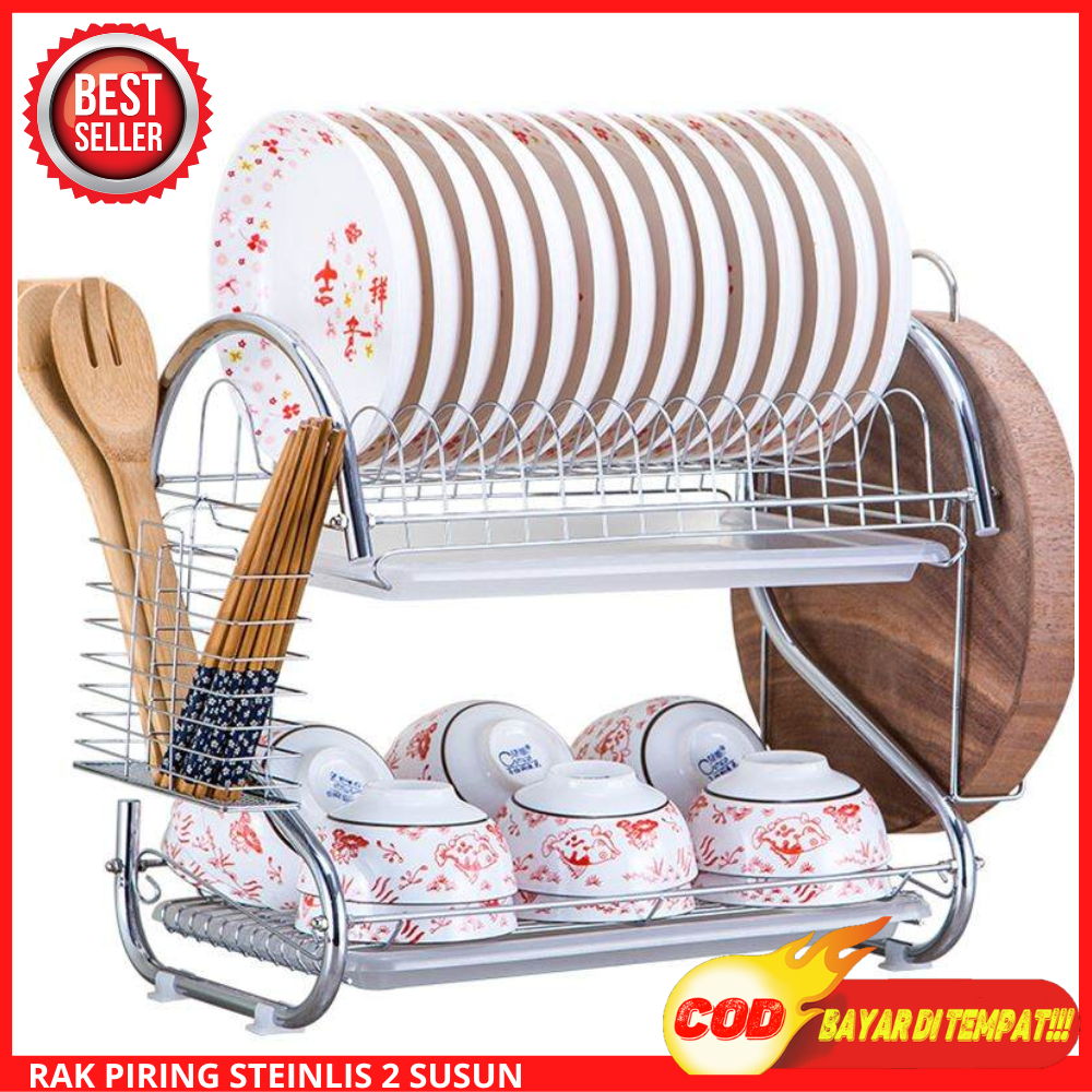 ( COD TERMURAH ) Rak Piring 2 Susun Stainless Minimalis - Dish Drainer ...