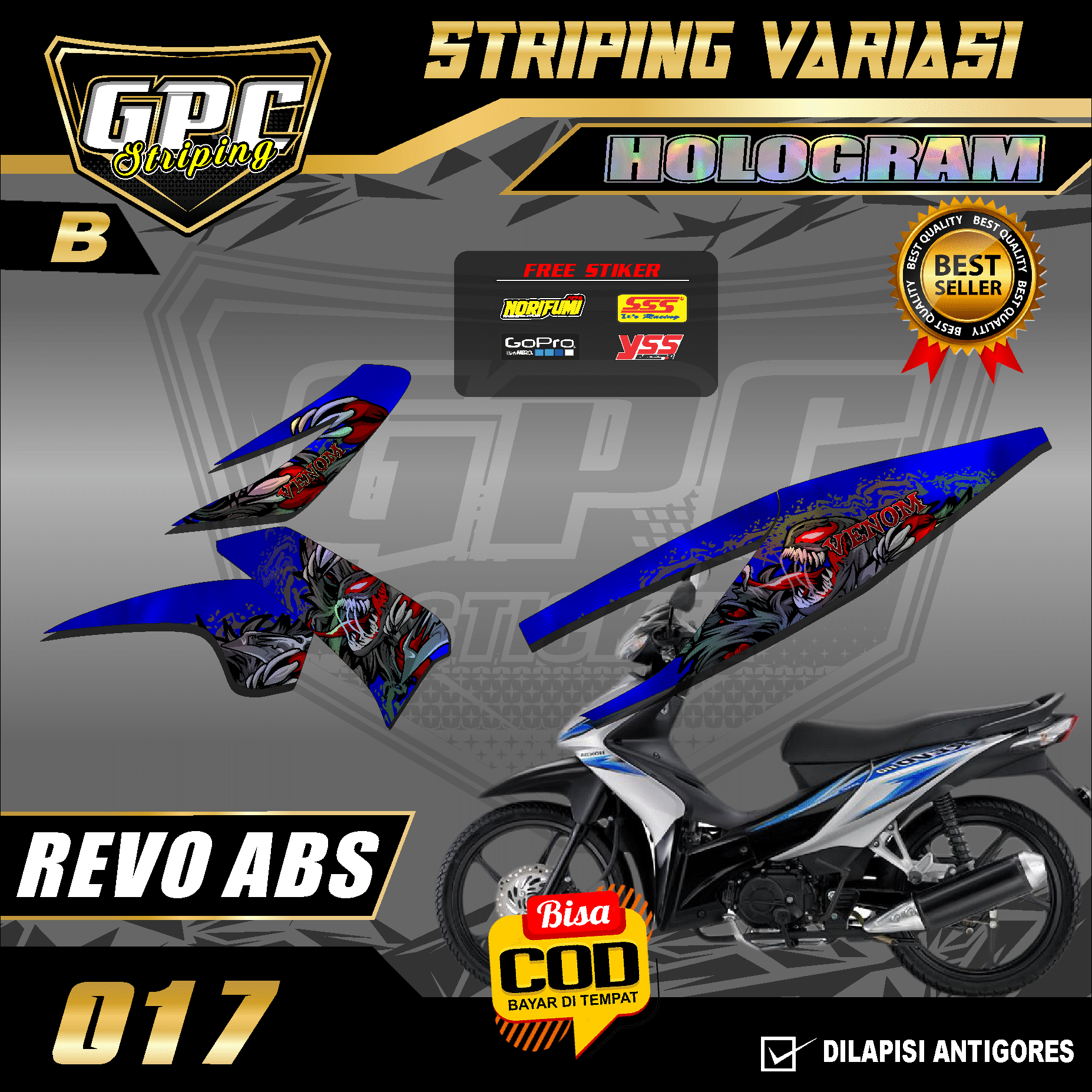 STICKER STRIPING LIST VARIASI HOLOGRAM REVO ABSOLUTE DESAIN VENOM GPC 017 | Lazada Indonesia