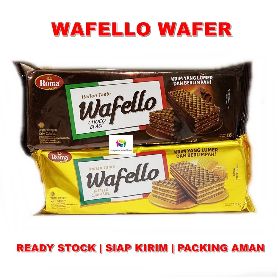 Roma Wafello Wafer Butter Caramel / Choco Blast JUMBO 117 Gram | Lazada ...