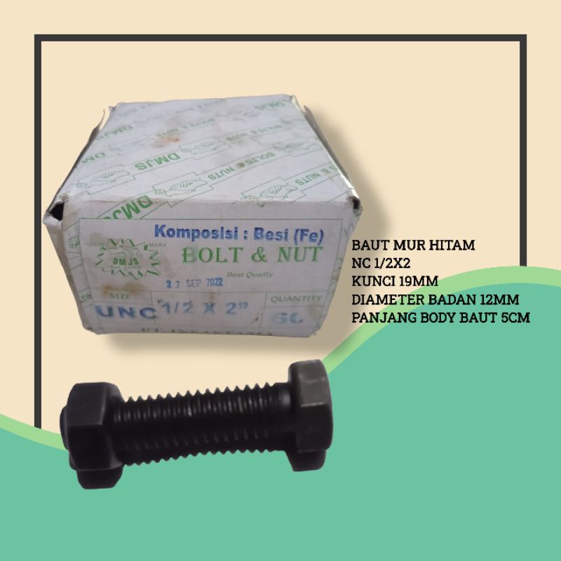 Baut KUNCI 19 BAUT MUR BESI Hitam PANJANG 5 CM NC 1/2 x 2 DUS 60 PCS ...