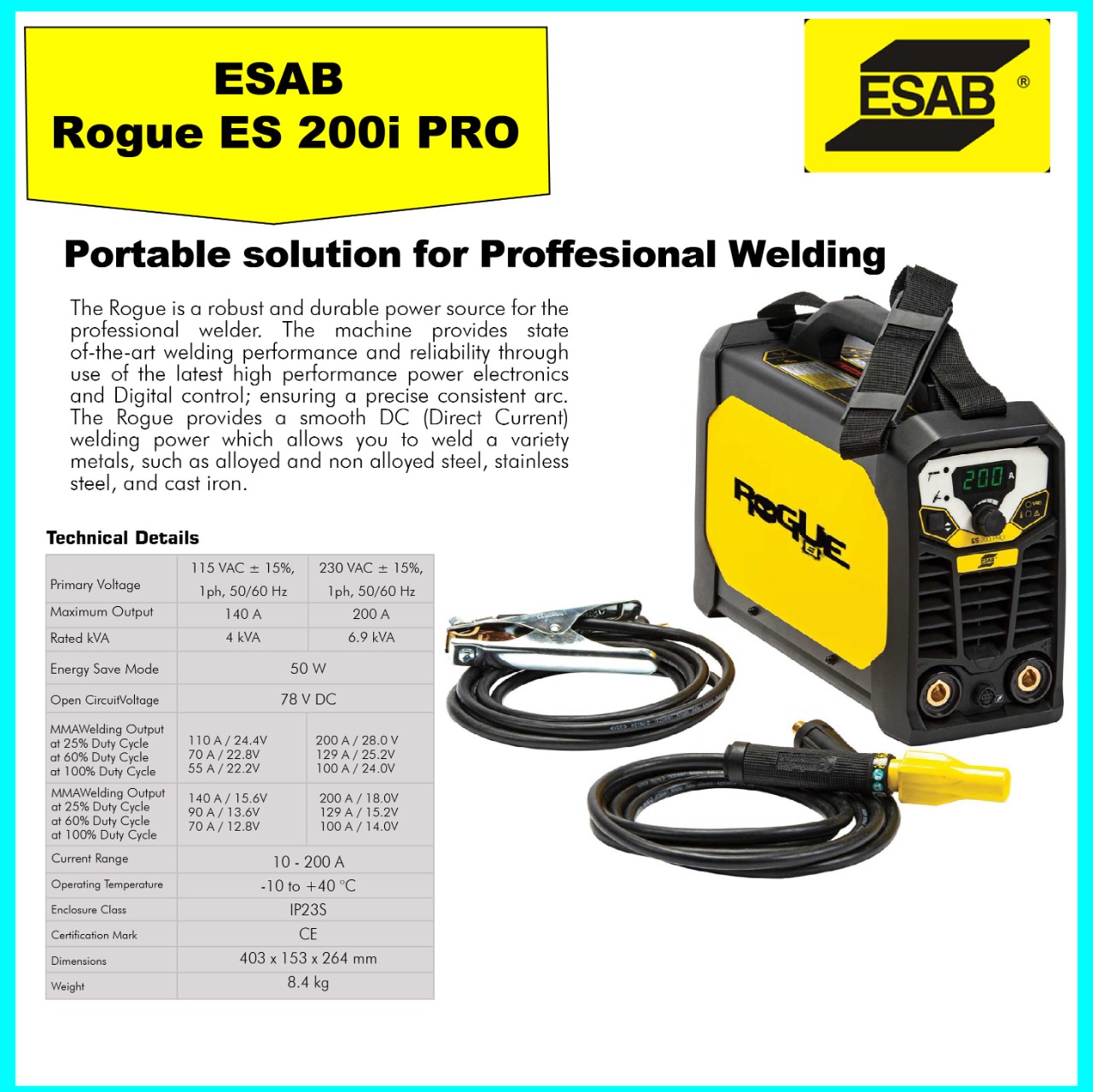 ESAB Rogue ES 200i PRO| MMA Welding Machine 200A | Mesin Las STICK ...