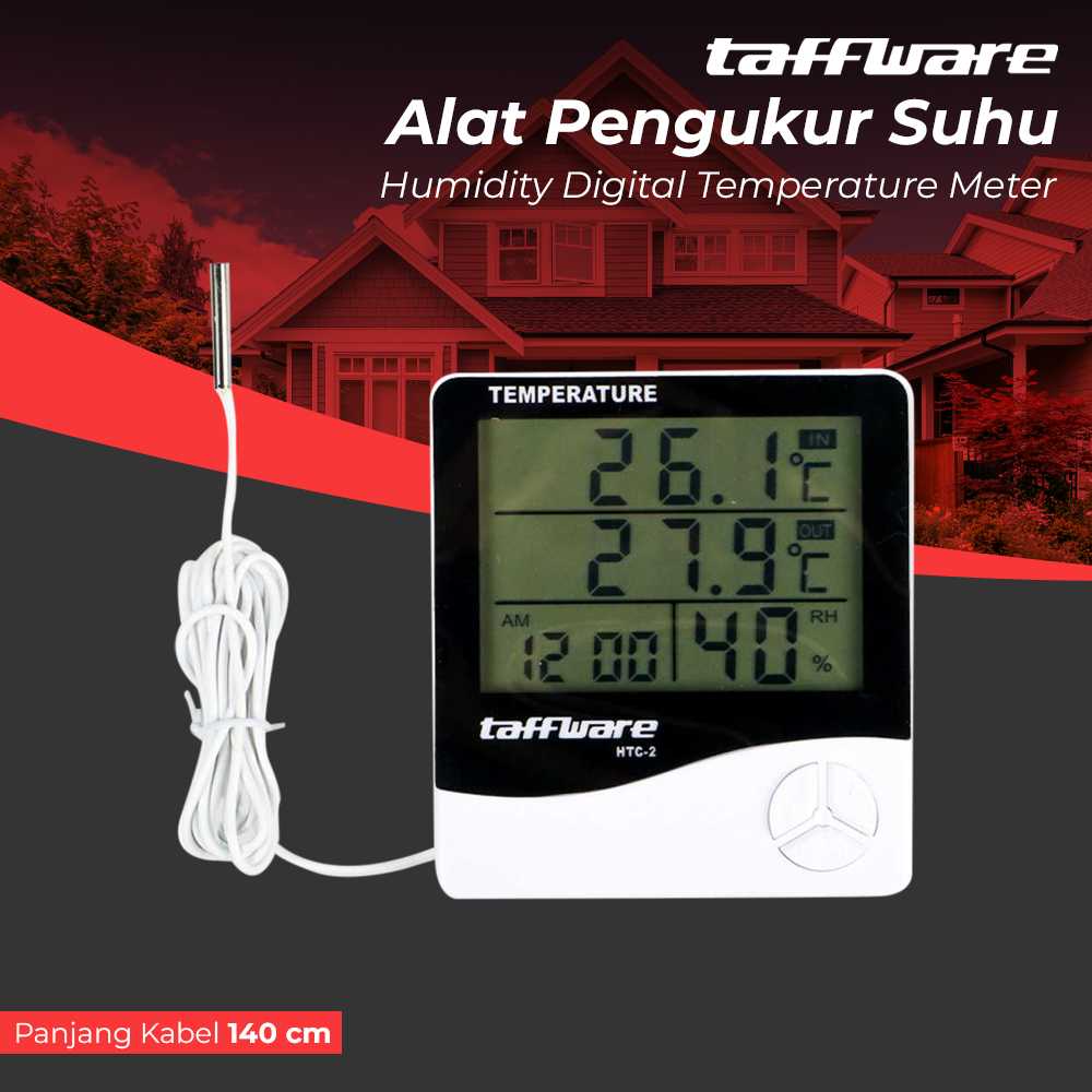 Taffware Alat Pengukur Suhu Humidity Digital Temperature Meter Clock - HTC-2 / Alat Pengukur ...