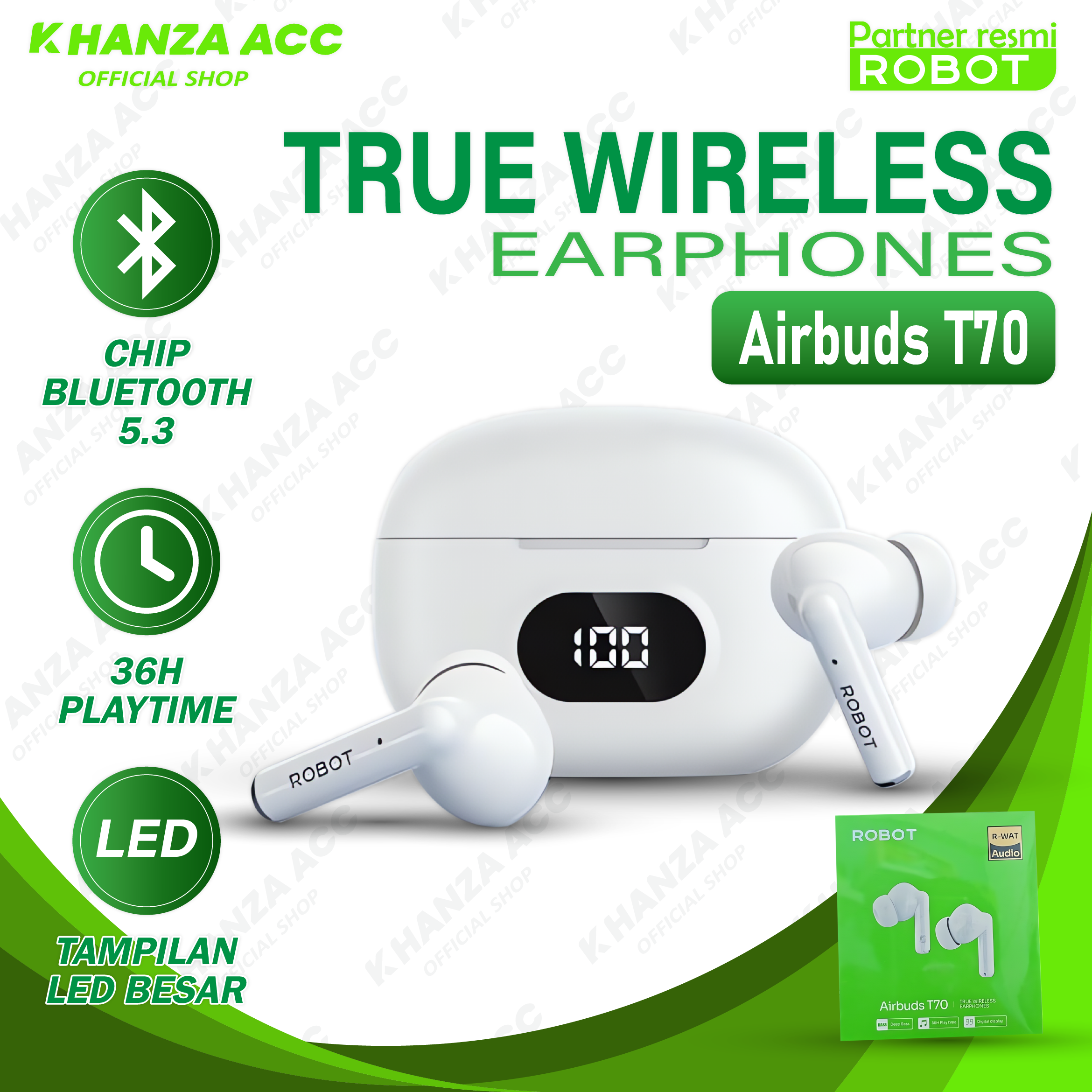 ROBOT T70 Airbuds Headset TWS Bluetooth Earbuds Wireless LED Display ...