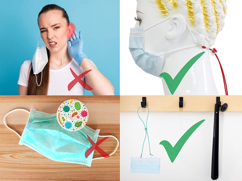 Hourser 8PCS/1 set Face Mask Hanging Rope Adjustable Traceless Ear ...