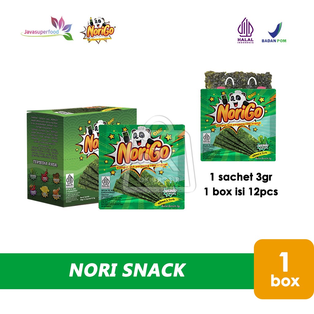 (1 Box isi 12 pcs) Norigo Snack Nori Camilan Rumput Laut JSF | Lazada ...
