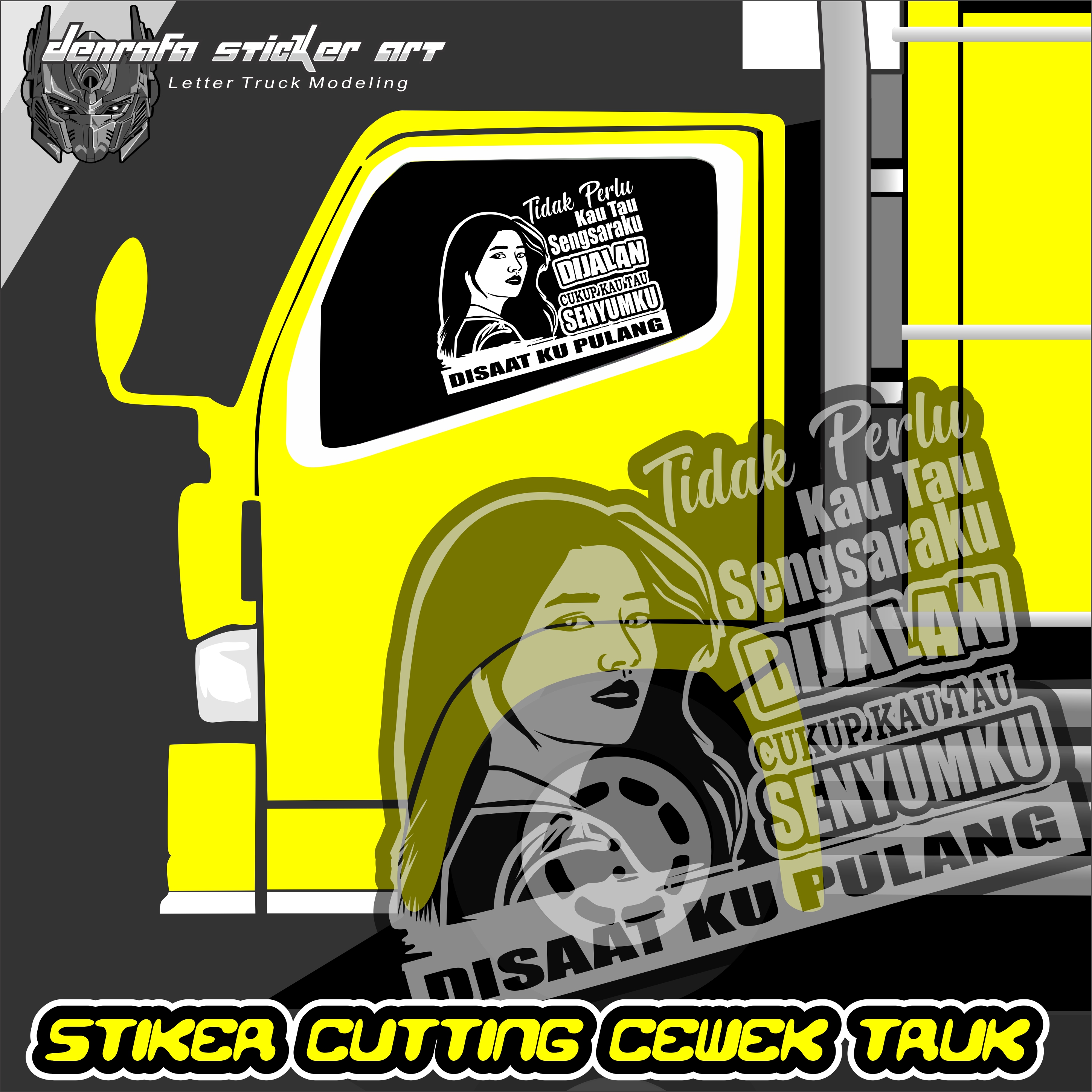 STIKER CUTTING CEWEK KACA TRUK / STICKER KATA KATA TRUK GAMBAR CEWEK ...