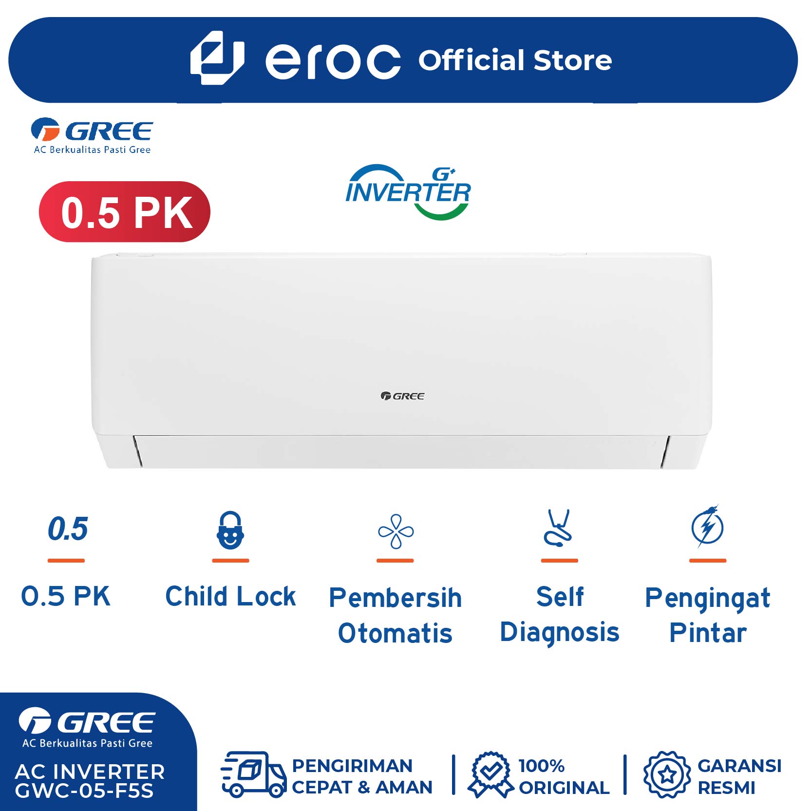 GREE AC Inverter F5S Series - Inverter1/2 PK - GWC-05F5S - WHITE PEARL ...