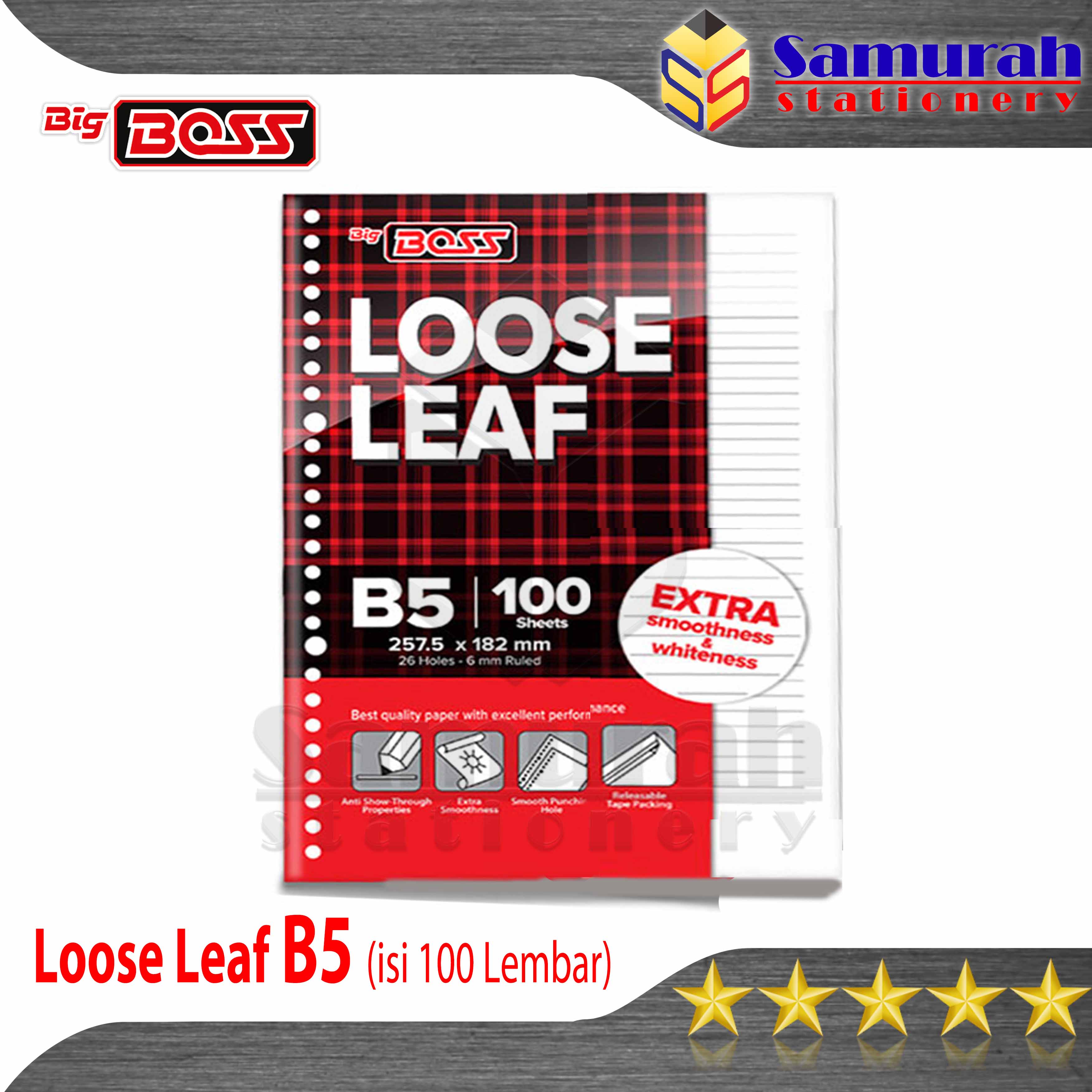 Loose Leaf B5 100 Big Boss Besar Bergaris / Kertas isi Binder File ...