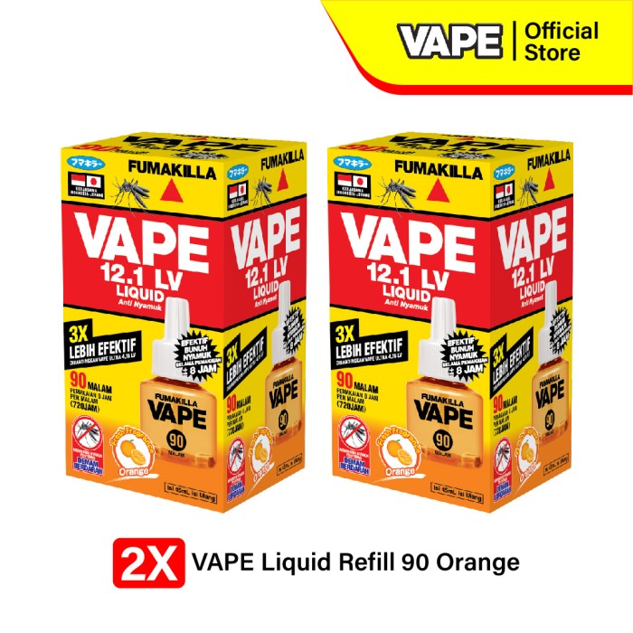 Fumakilla Vape Refill 90 Malam Obat Nyamuk Orange 45ml (ISI 2) | Lazada ...