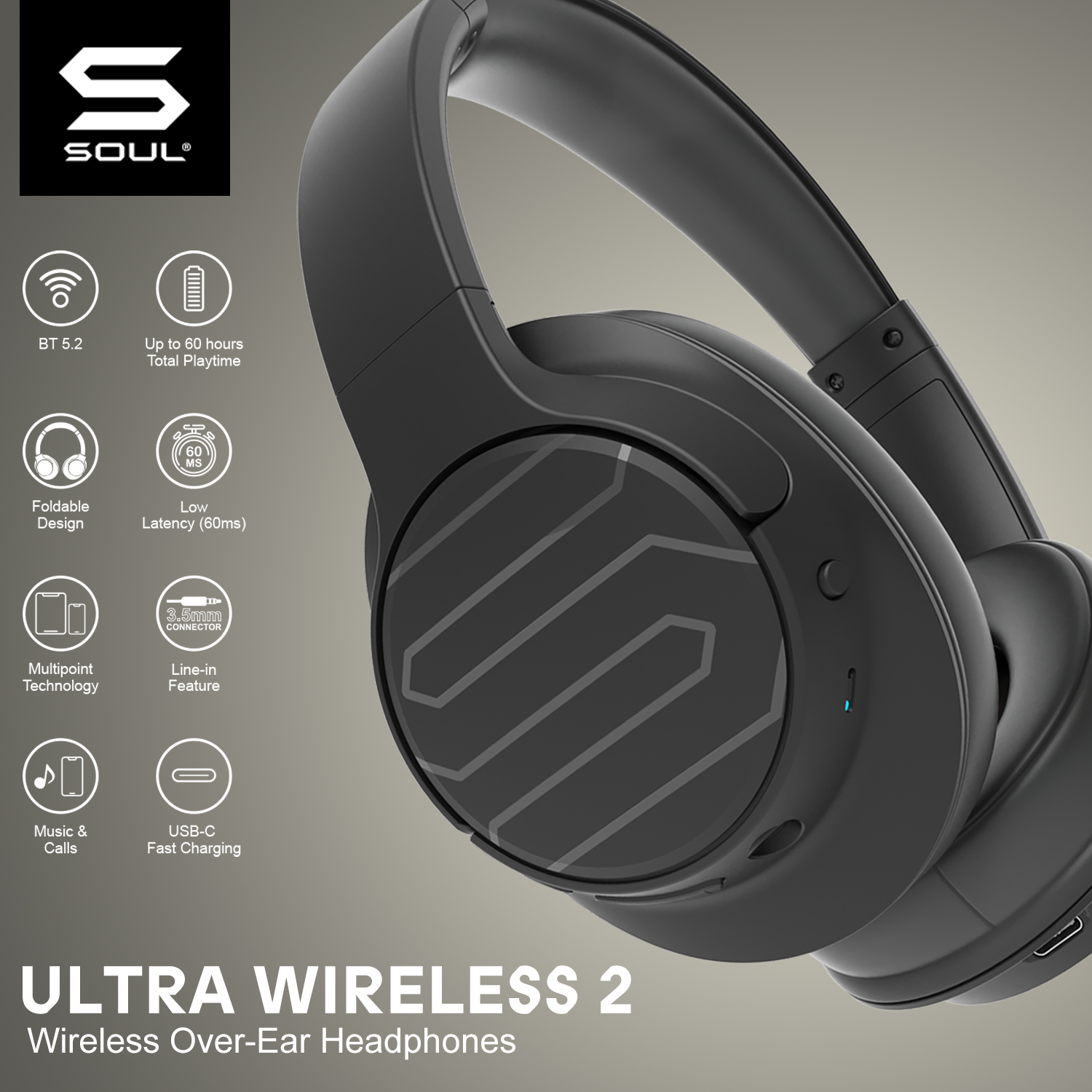Soul Ultra Wireless 2 Wireless Over-Ear Headphones Baterai Kuat ...