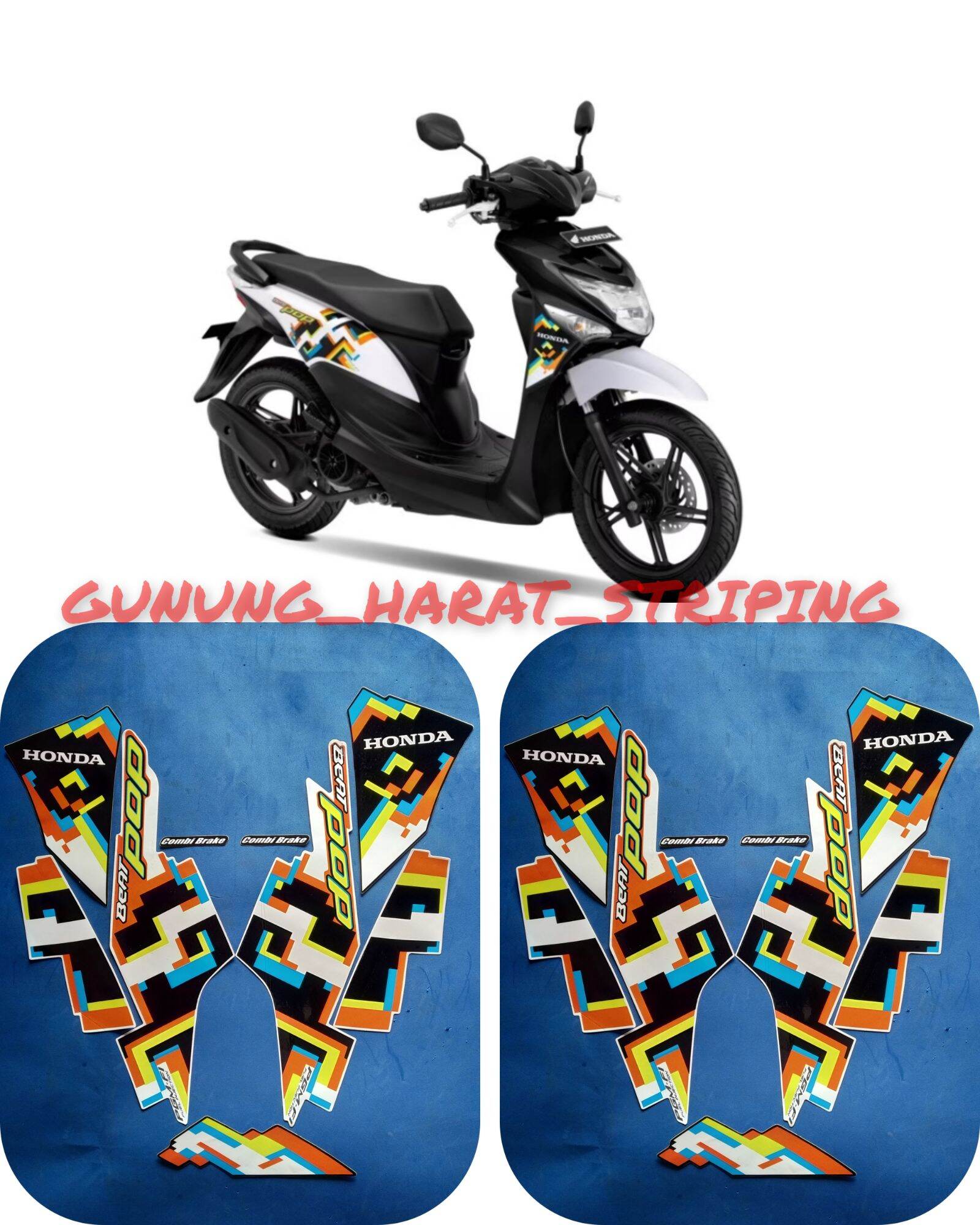 STIKER BEAT STRIPING LIS LES MOTOR SET BEAT POP 2017 HITAM PUTIH FULL ...