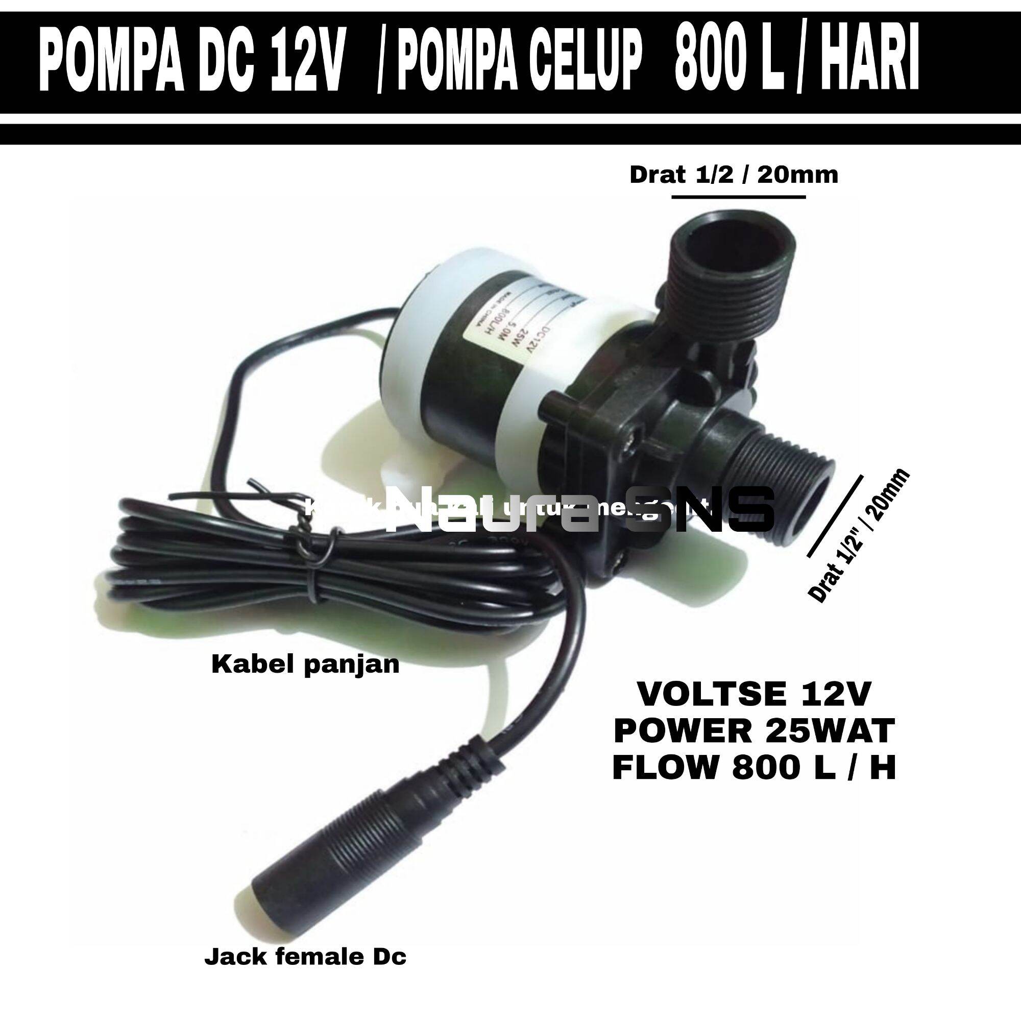 Pompa Air DC 12v Sumbersible / Pompa Celup 800LPH Drat 1/2 / Dinamo ...
