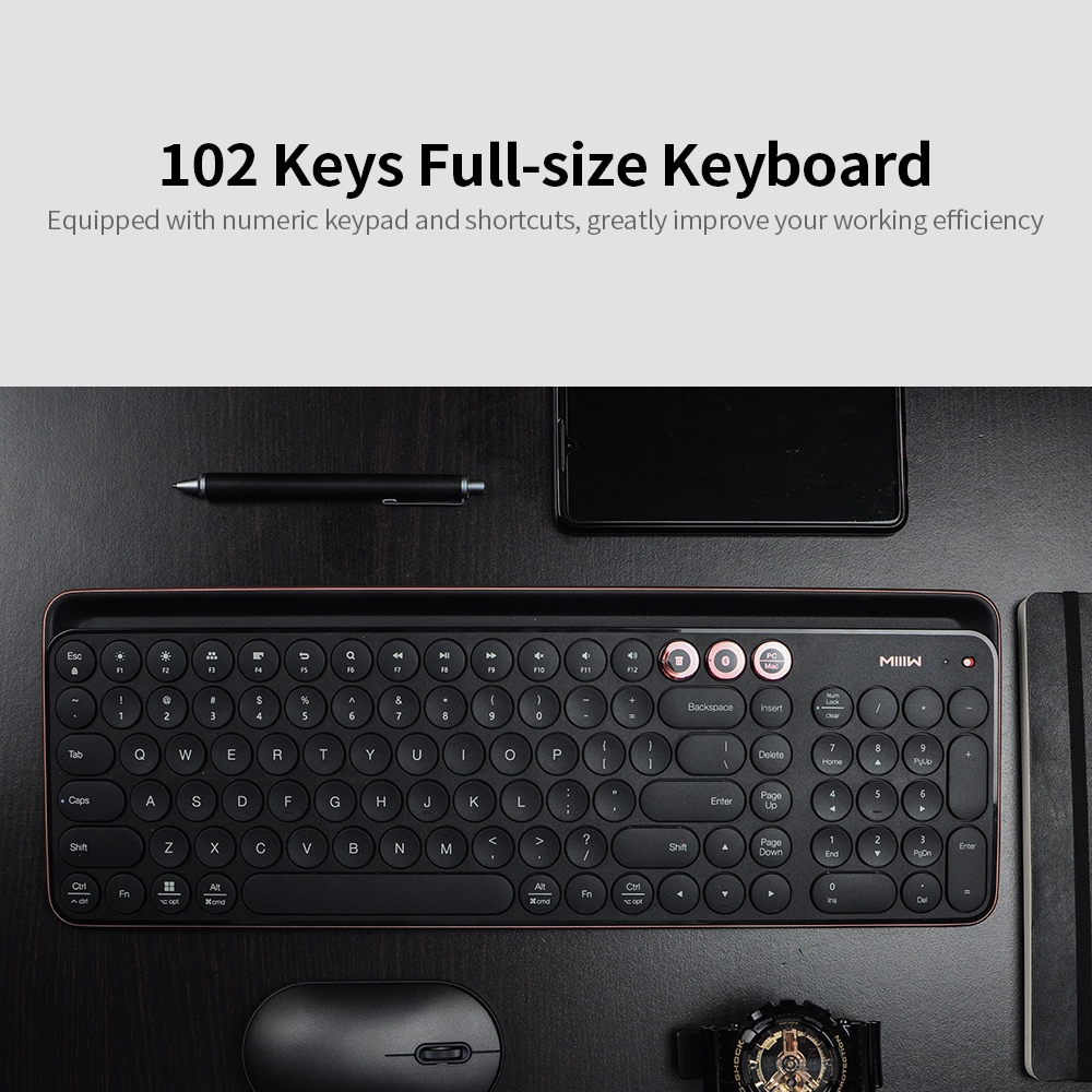 MIIIW 102 Keys Wireless BT&2.4GHz Dual-mode Office Keyboard with ...