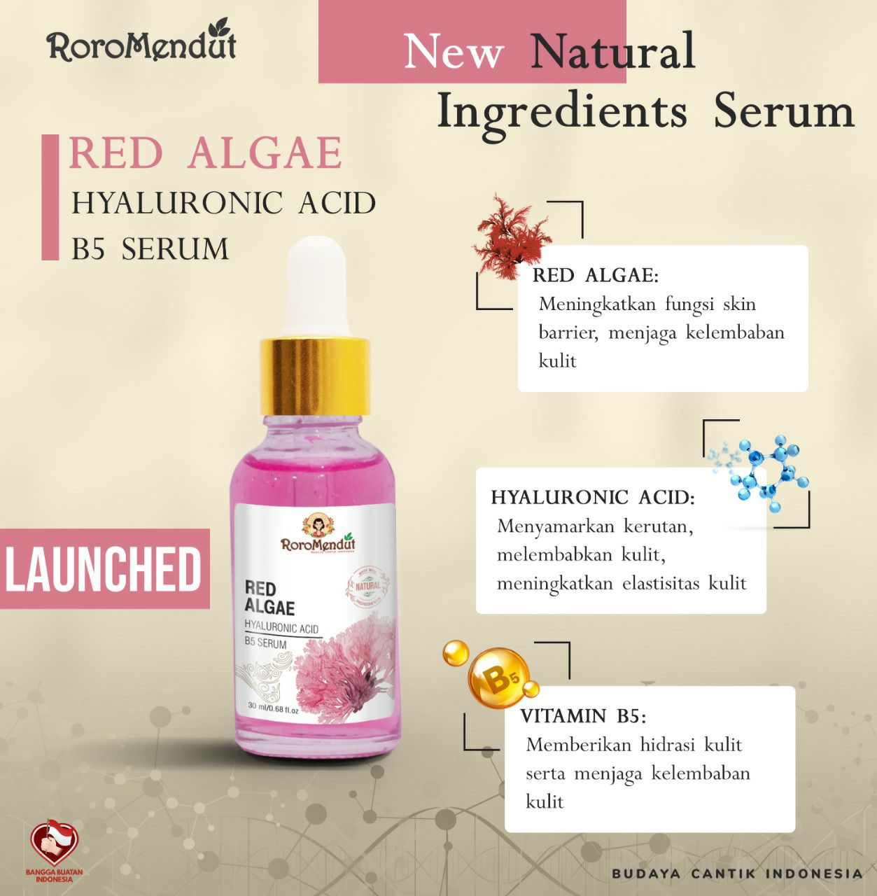 Roro Mendut Red Algae Hyaluronic Acid เซรั่ม B5 30Ml - Roromendut ...
