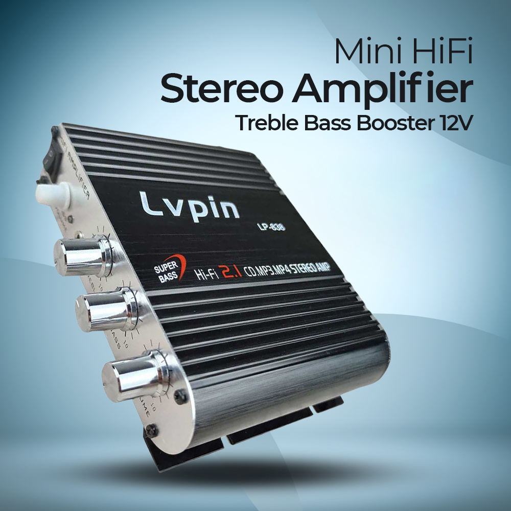 LVPIN Mini HiFi Stereo Amplifier Treble Bass Booster 12V - LP-838 ...