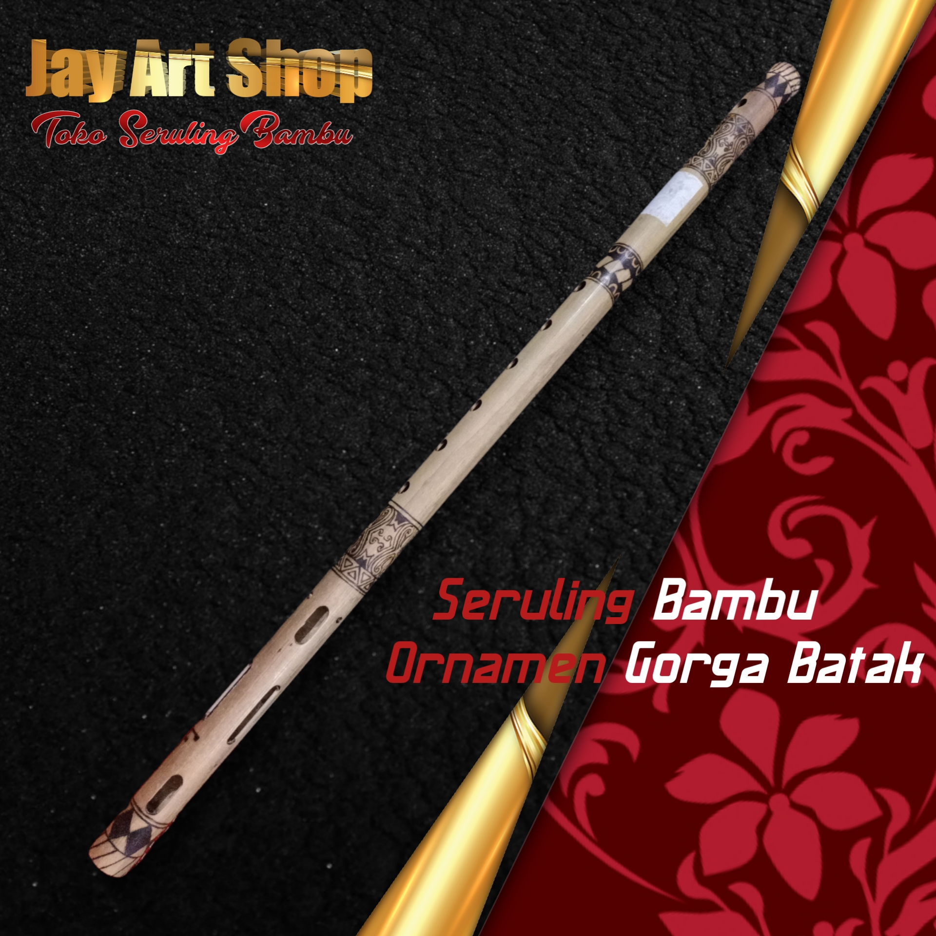 suling bambu dengan ornamen gorga batak, suling batak toba, seruling ...