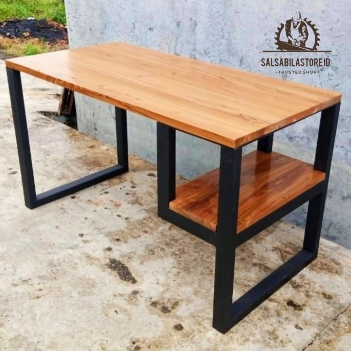 Meja kantor kayu jati asli/top table kayu jati kaki besi hollow ...
