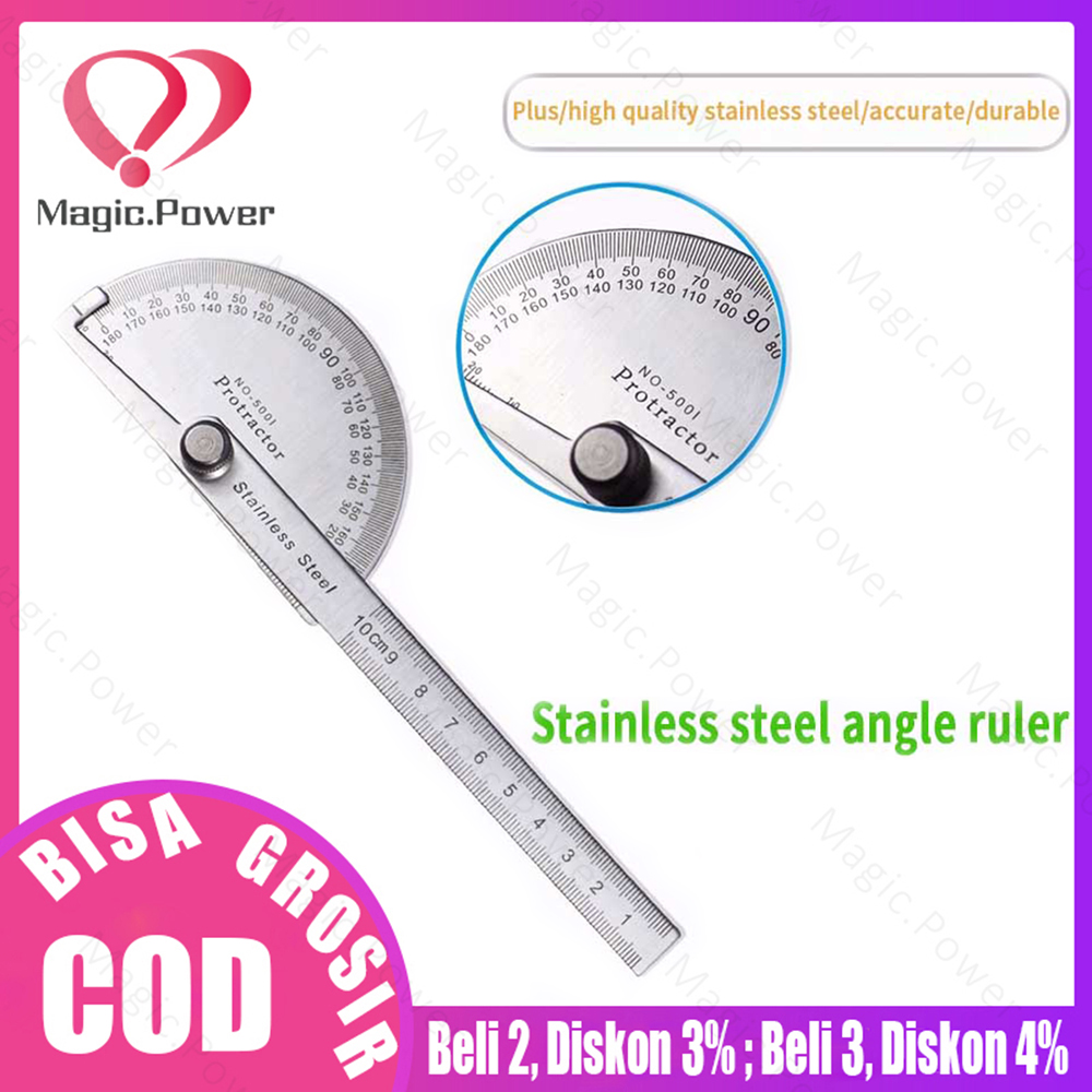 Busur 180 derajat penggaris combi stainless protactor alat ukur sudut ...