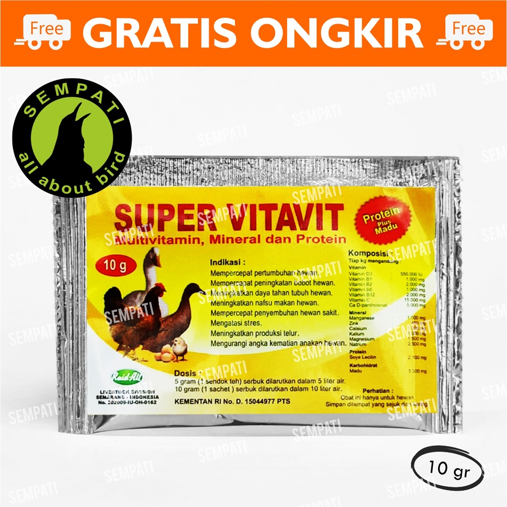 Vitamin Ternak Ayam Super Vitavit 10 Gr Protein Plus Madu Multivitamin ...
