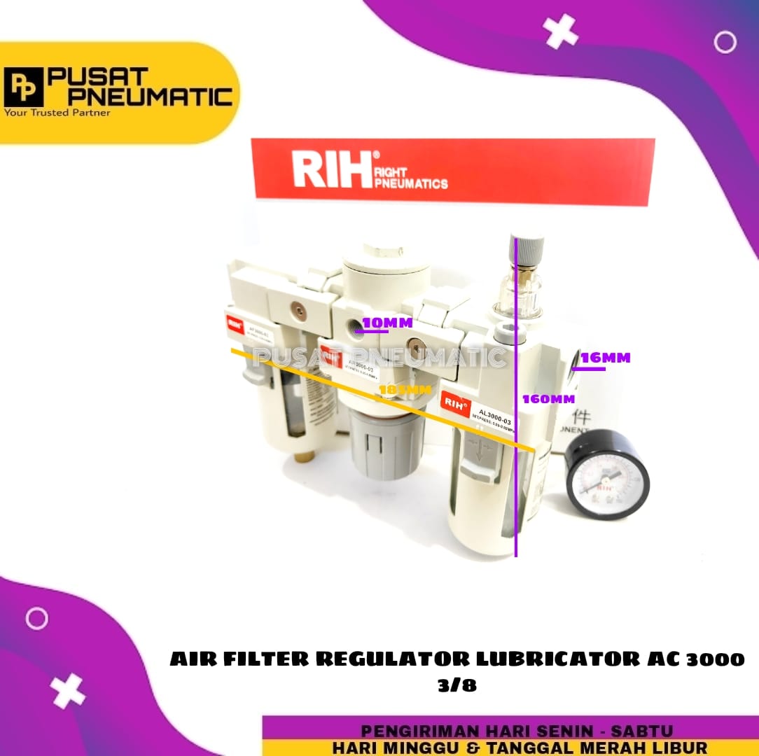 AC 3000-03 Air Service Unit Filter Regulator Lubricator Pneumatic Drat ...