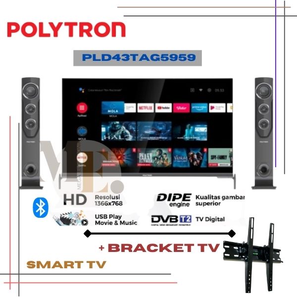 POLYTRON PLD43TAG5959 LED TV 43 inch Smart TV Tower Speaker + BRACKET ...