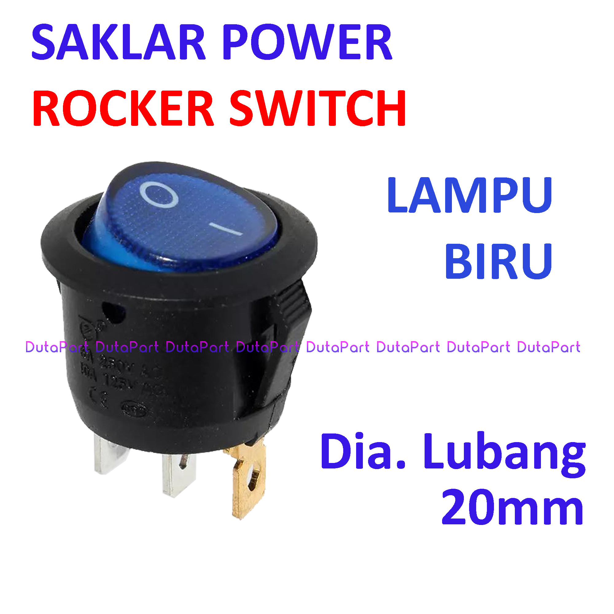 10 PCS Saklar Power Bulat Rocker Switch LAMPU BIRU ON OFF Dia20mm 3 PIN ...