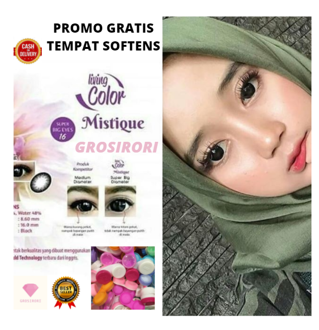 BLACK Mistique Softlens Living Color Big Eyes 16mm soflen + GRATIS ...