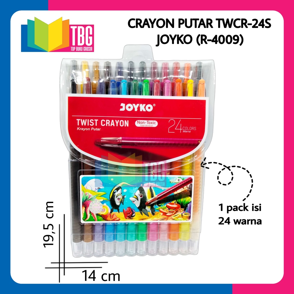 1 SET CRAYON PUTAR TWCR-24S JOYKO KRAYON TWIST ALAT MEWARNAI ISI 24 ...