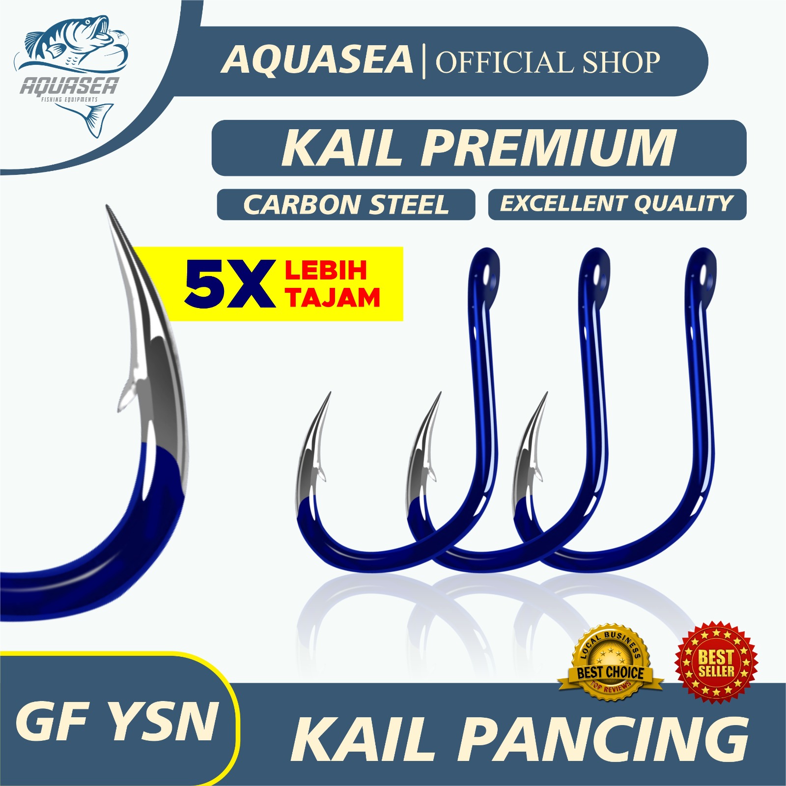 AQUASEA Kail Pancing Premium Warna Biru isi 10pcs/pack High Carbon ...