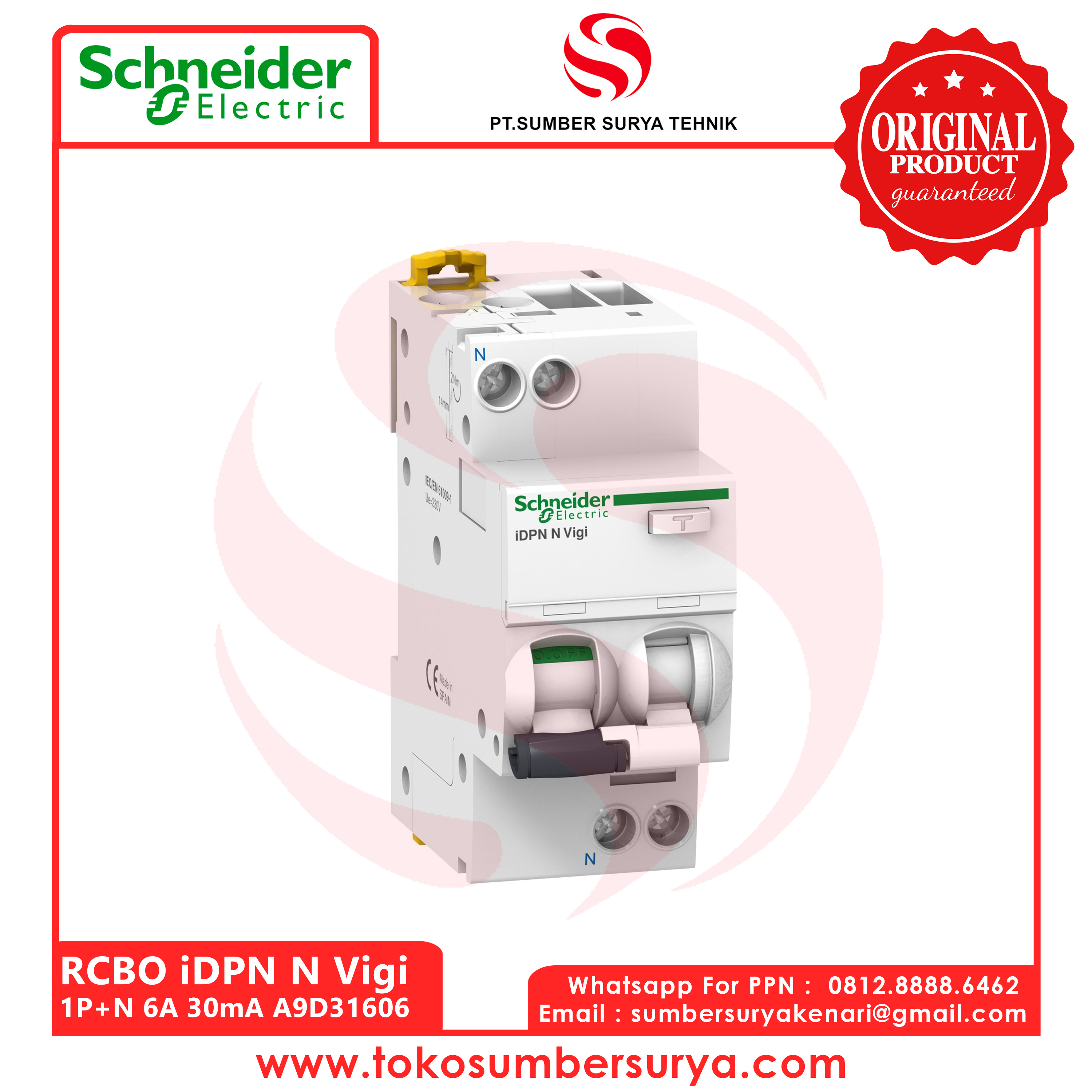 RCBO iDPN N Vigi 1P+N 6A 30MA Saklar Listrik ON OFF A9D31606 SNI Asli Ori Schneider | Lazada ...
