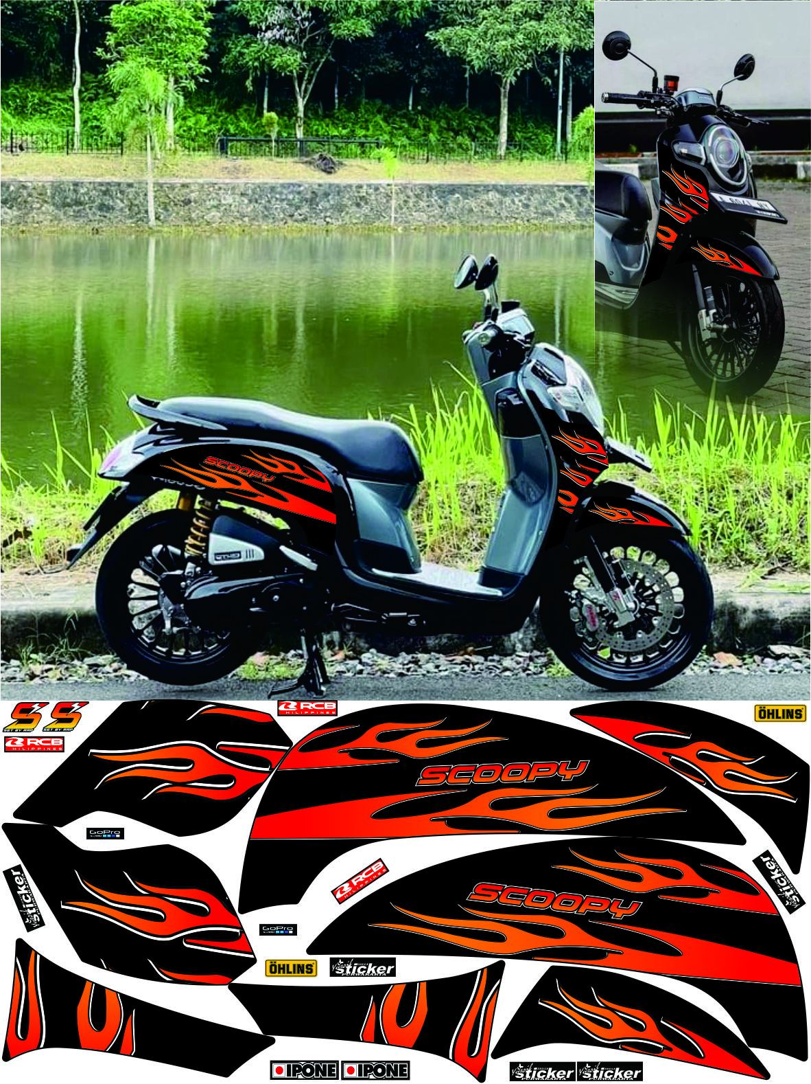 Striping Semi Full Api Viral Motor Scoopy Sticker Api Variasi Simple ...