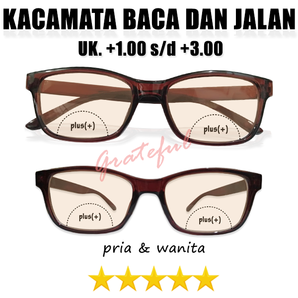 Kacamata 2 Lensa Fungsi Lensa Atas Normal & Bawah Plus Ukuran Ready +1.00 s/d +3.00 Bentuk Kotak ...